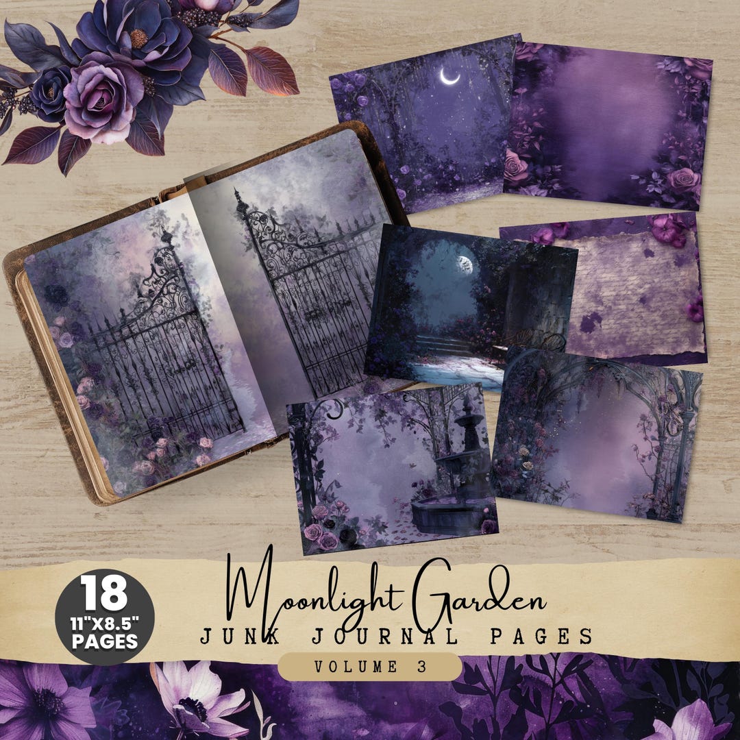 Moonlight Garden Junk Journal Pages: Printable Ephemera Kit (JPG ...