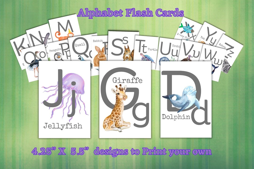 Printable Animal Alphabet Flash Cards BONUS Numerals 1 - 9 Adorable ...