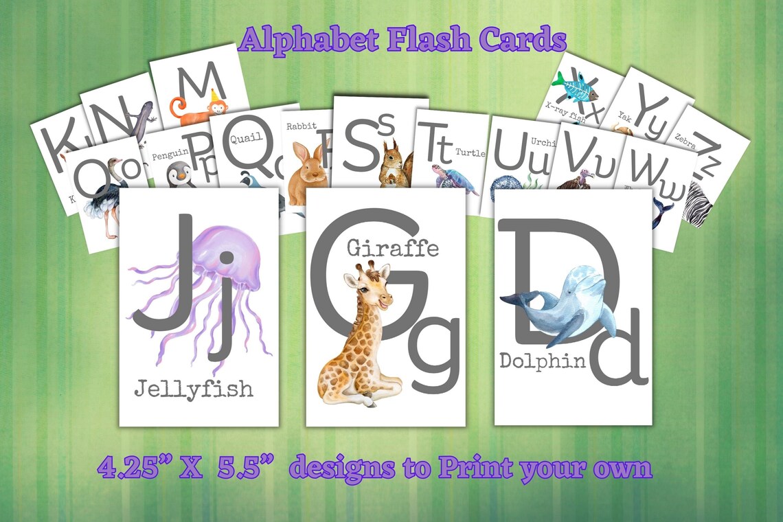 Printable Animal Alphabet Flash Cards BONUS Numerals 1 - 9 Adorable ...