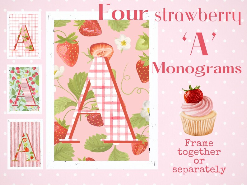 Strawberry Initial Letter 'A' Printable Nursery Wall Art Kids First ...
