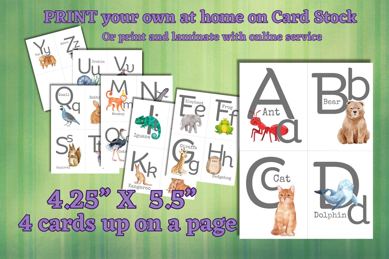 Printable Animal Alphabet Flash Cards BONUS Numerals 1 - 9 Adorable ...