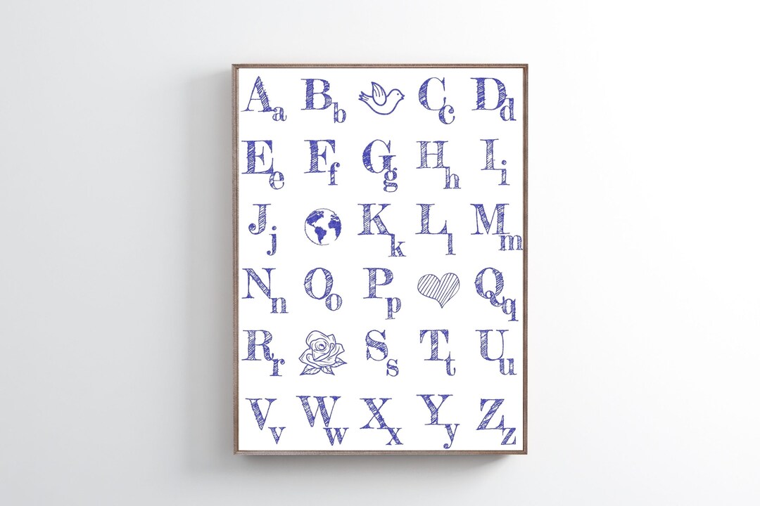 Blue Pencil Alphabet Kids Poster Art | Printable Wall Art Kids Play ...