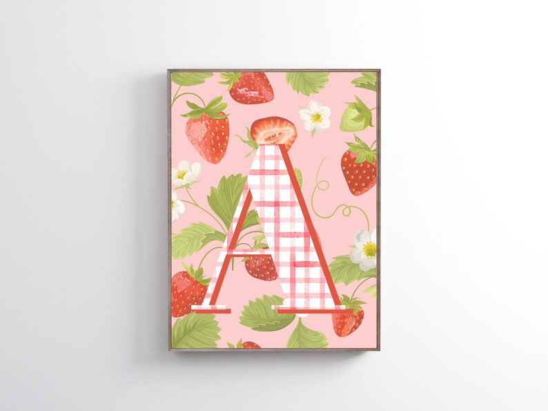 Strawberry Initial Letter 'A' Printable Nursery Wall Art Kids First ...