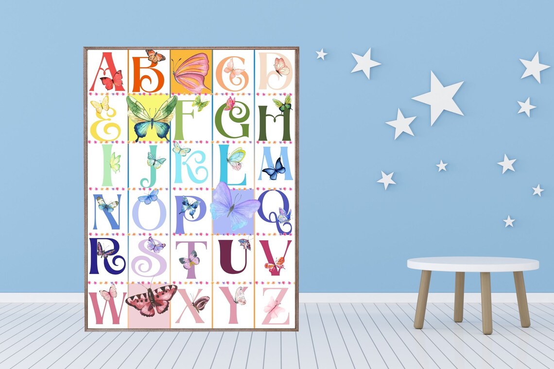 Butterfly Alphabet Poster Butterfly Wall Art Kids Playroom - Etsy