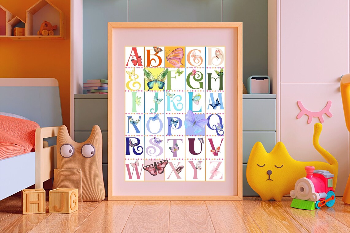 Butterfly Alphabet Poster Butterfly Wall Art Kids Playroom - Etsy