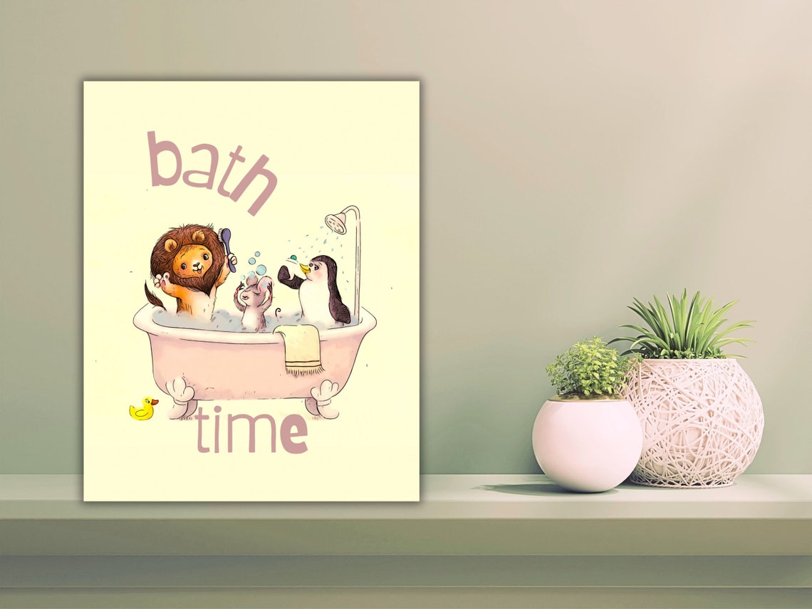 Playful Bath Time Wall Art Printable Nursery Wall Art | Kids Bath Room ...