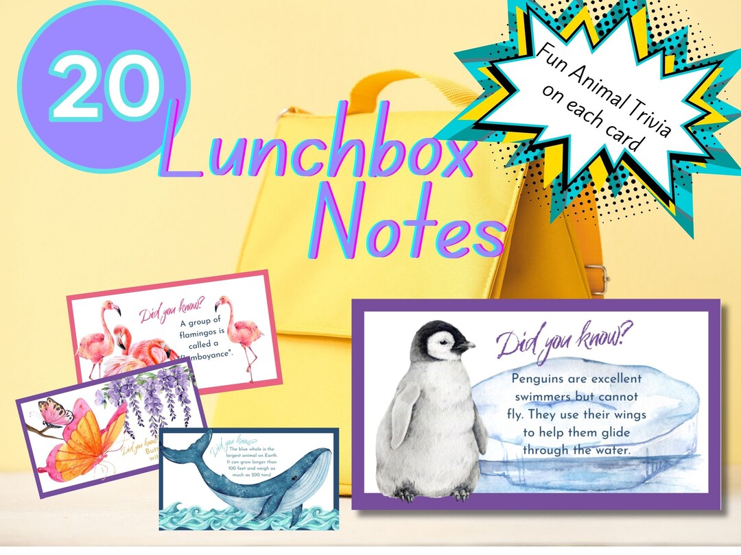 Printable Lunchbox Notes Animal Trivia Cards 20 Designs DIY Printable ...