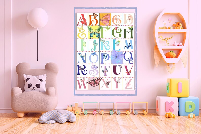 Butterfly Alphabet Poster Butterfly Wall Art Kids Playroom Art ...