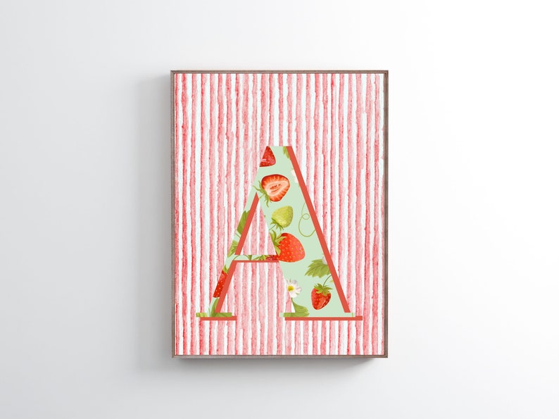 Strawberry Initial Letter 'A' Printable Nursery Wall Art Kids First ...