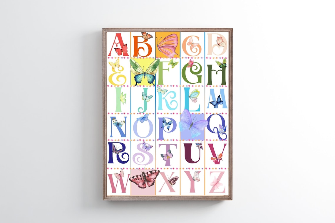 Butterfly Alphabet Poster Butterfly Wall Art Kids Playroom - Etsy