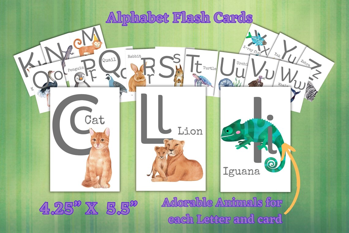 Printable Animal Alphabet Flash Cards BONUS Numerals 1 9 Adorable ...