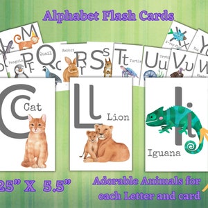 Printable Animal Alphabet Flash Cards BONUS Numerals 1 - 9 Adorable ...