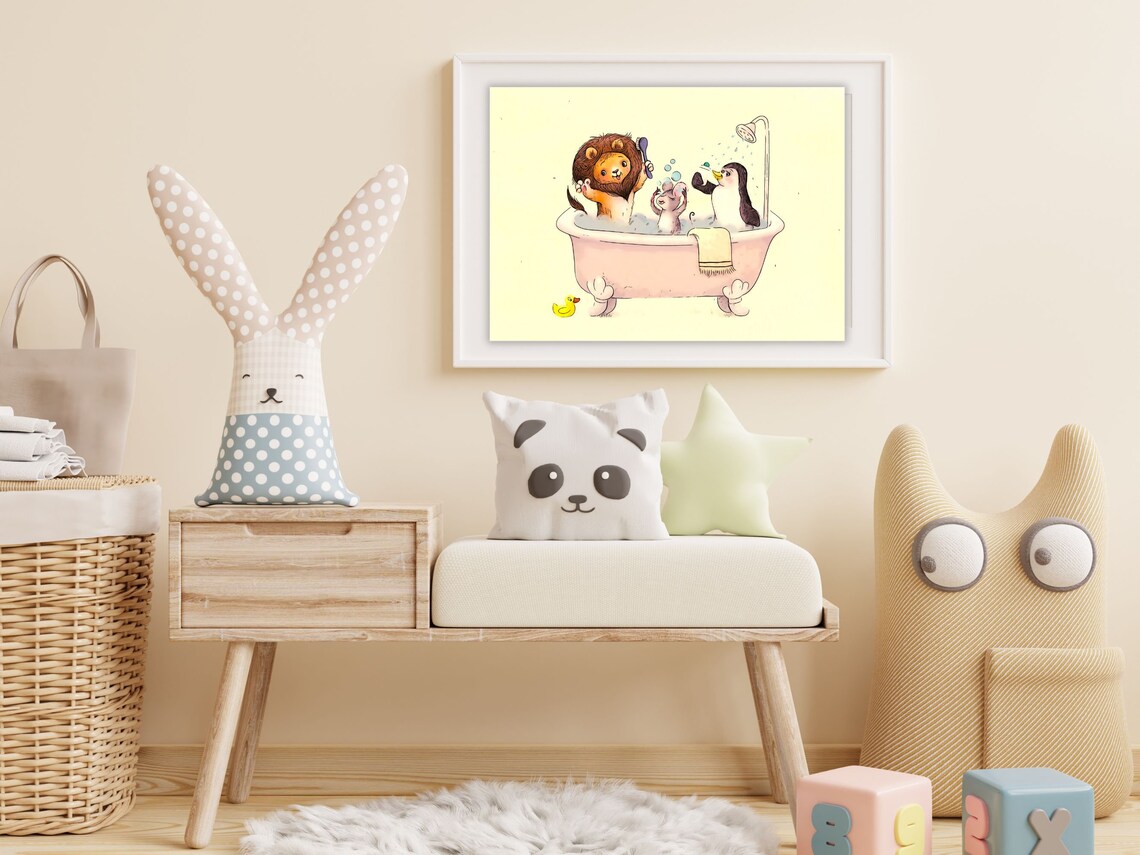 Playful Bath Time Wall Art Printable Nursery Wall Art Kids Bath Room ...