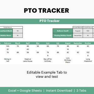PTO Tracker (google Sheets and Excel) - Etsy