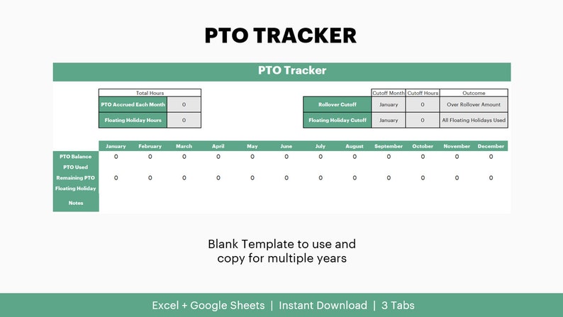 PTO Tracker (google Sheets and Excel) - Etsy