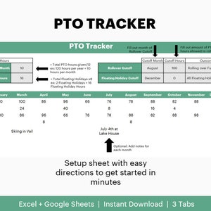 PTO Tracker (google Sheets and Excel) - Etsy