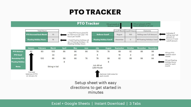 PTO Tracker (google Sheets and Excel) - Etsy