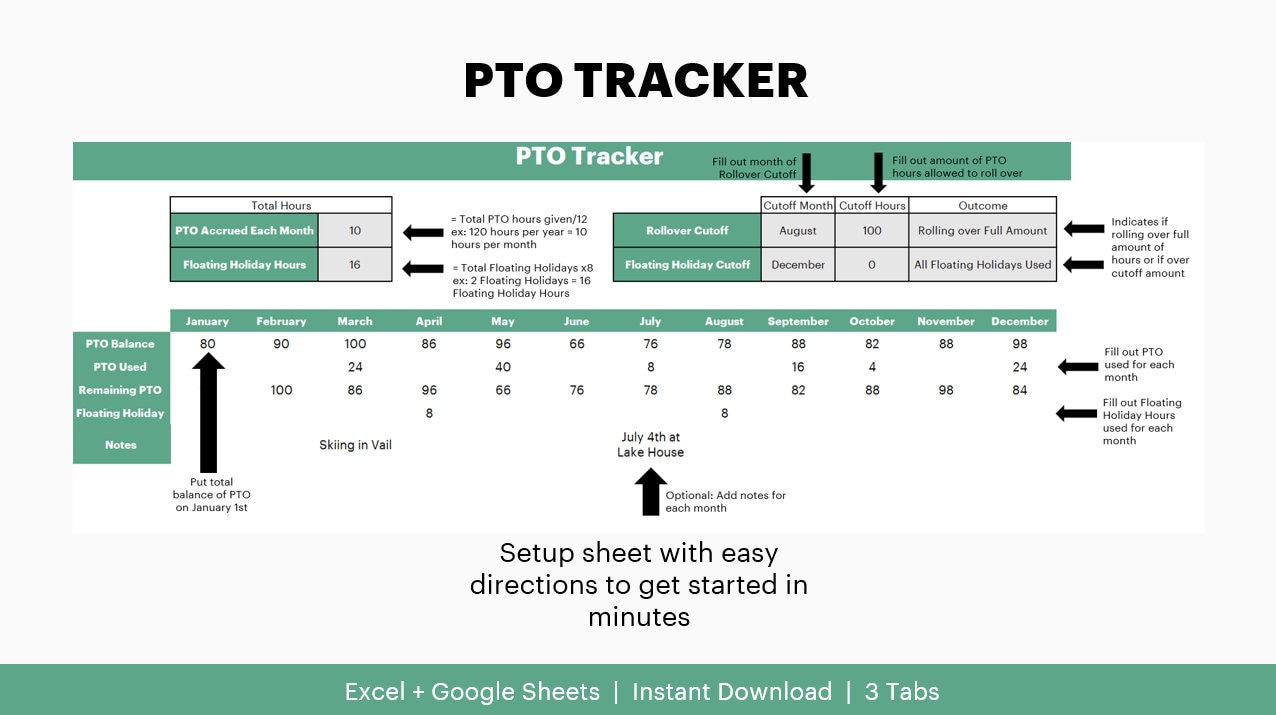 PTO Tracker (google Sheets and Excel) - Etsy