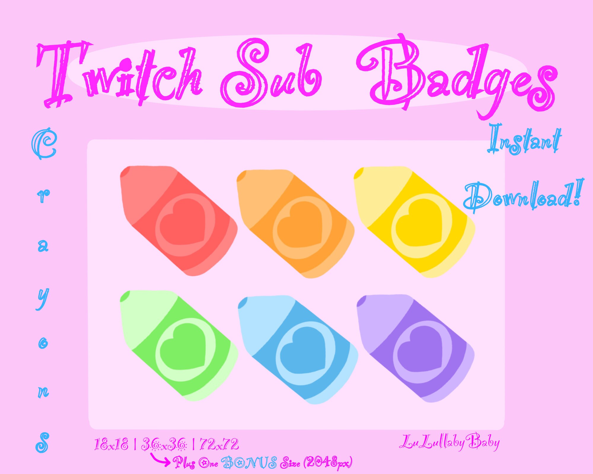 6pc Rainbow Crayon Twitch Sub Badges Emotes Discord Youtube Prime ...