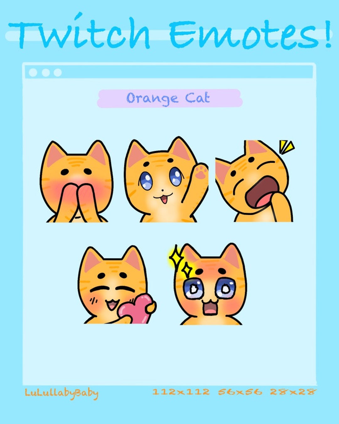 5pc Orange Cat Emotes | Ready to Use | Twitch | Discord | Youtube ...