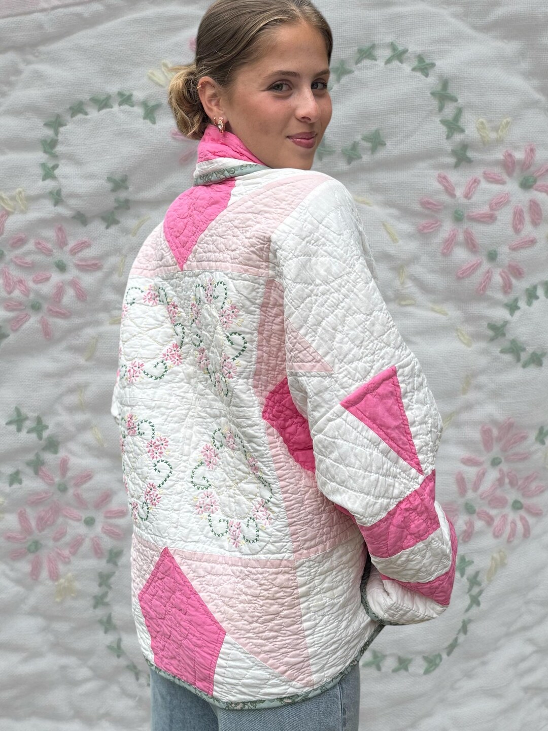 Hand Stitched and Embroidered Vintage Quilt Made Into a Heather Style ...