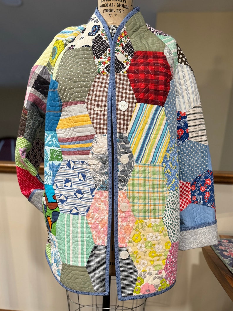 Oversized Button up Chore Coat Made From a Vintage Hexagon Pattern ...