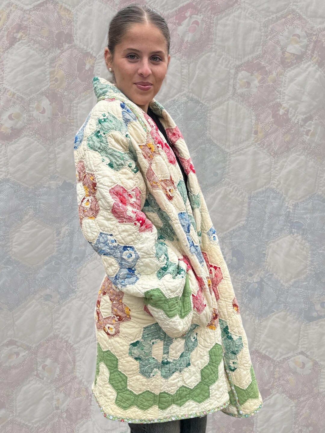 Quilted Jacket Made From a Vintage grandmothers Garden Patchwork Quilt ...