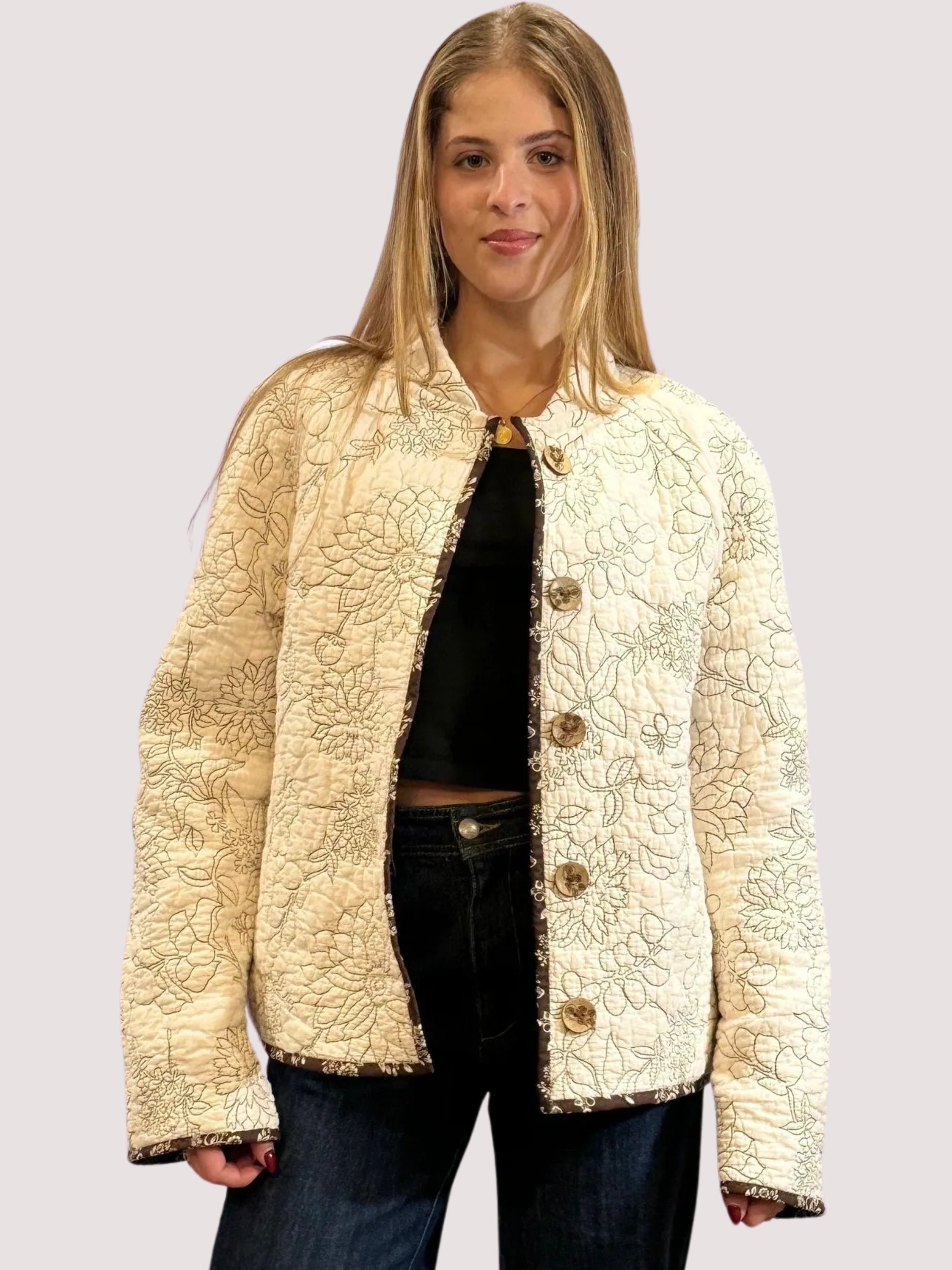 Bomber Style Jacket With Brown Stitching - Etsy