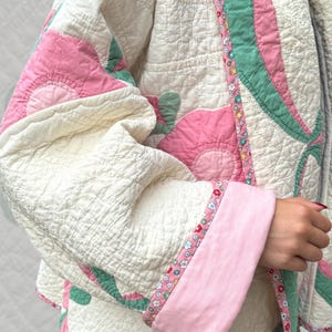 Hand Stitched “pink Flowers” Appliquéd Pattern Jacket in the Heather ...