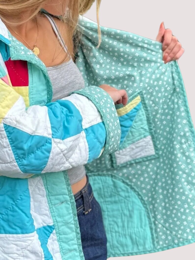 Button up Chore Coat With Buttons/collar Made From a Vintage Hand Stitched Patchwork Quilt - Etsy
