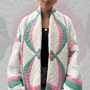 Hand Stitched “pink Flowers” Appliquéd Pattern Jacket in the Heather ...