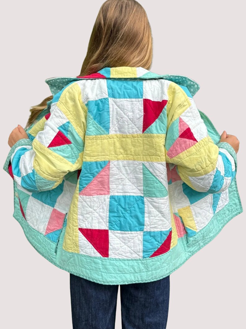Button up Chore Coat With Buttons/collar Made From a Vintage Hand Stitched Patchwork Quilt - Etsy