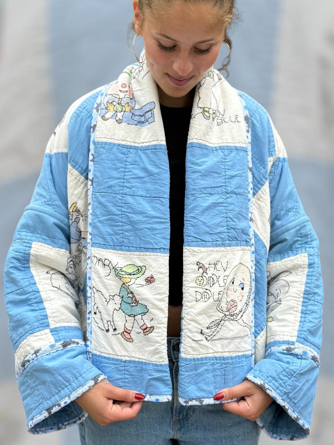 Quilted heather Coat With Hand Painted Patchwork nursery Rhymes Made ...