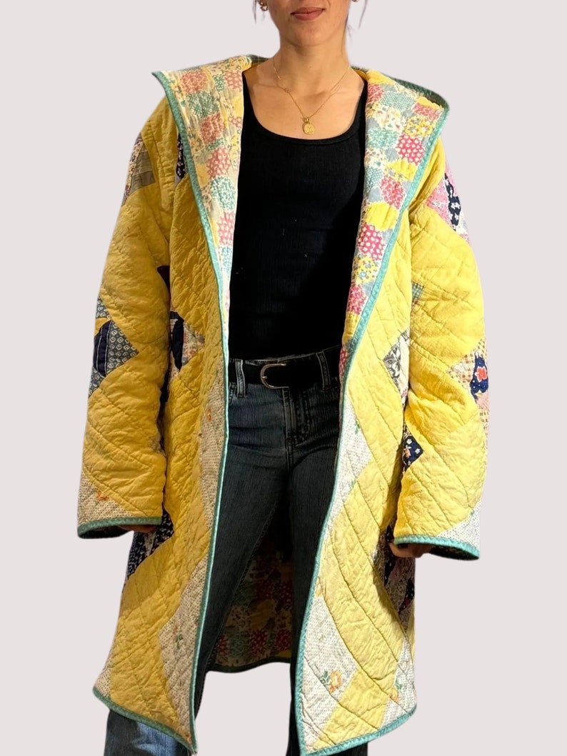 Quilted Long Coat Made From a Vintage Patchwork Hand Stitched Quilt - Etsy
