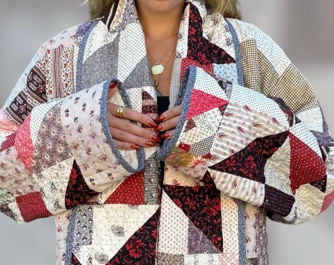 Quilted “crazy Quilt” Style Patchwork Jacket Made From an Vintage Hand ...