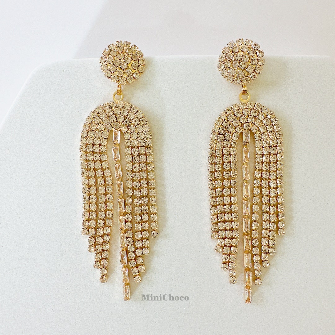 CZ Circle Stud With Arched Tassel Earrings Bride Earrings for Wedding ...