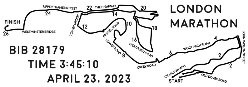 London Marathon Route With Bib & Time - Etsy