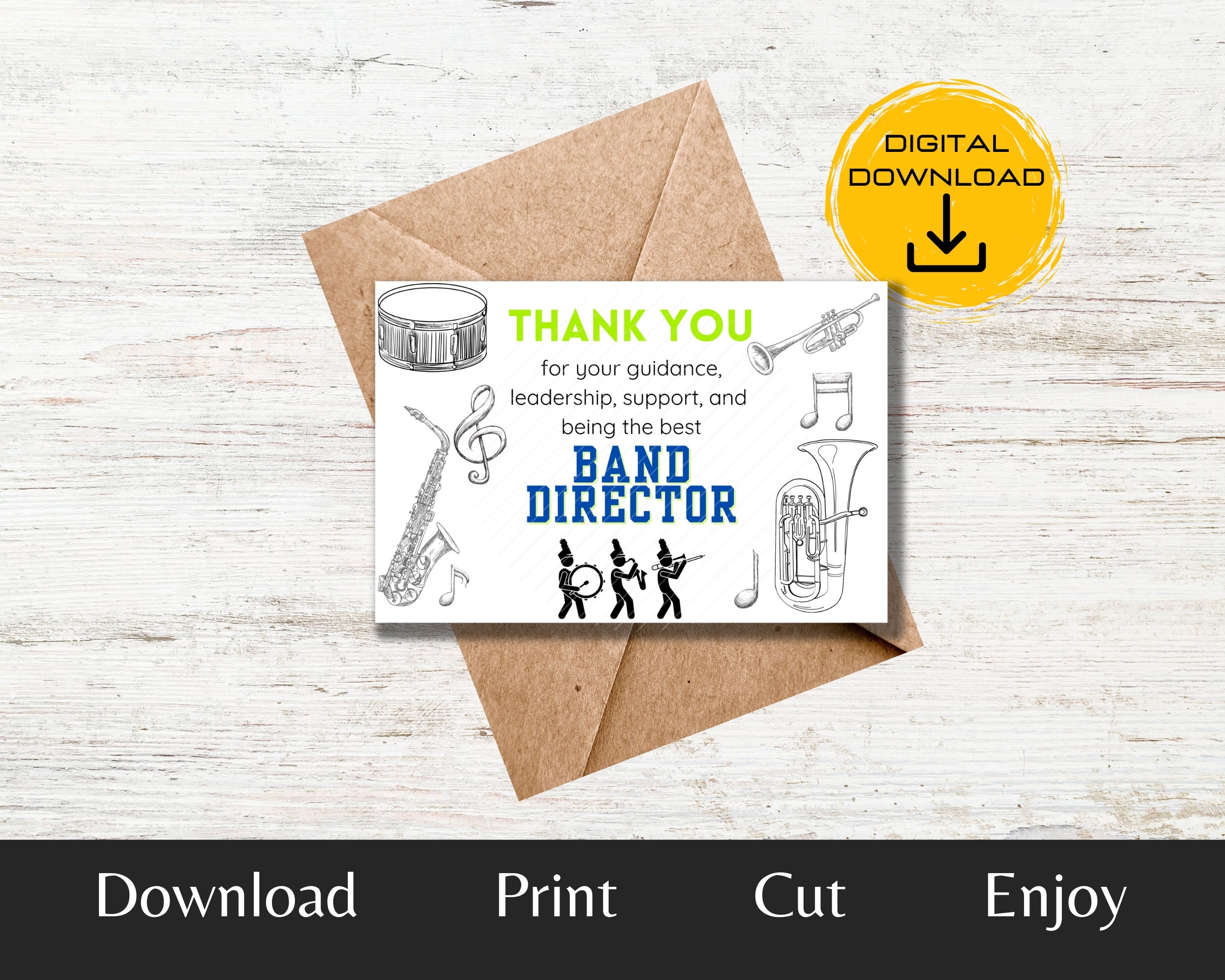 Band Director Card, Music Teacher Appreciation, Thank You Card, 6"x4 ...