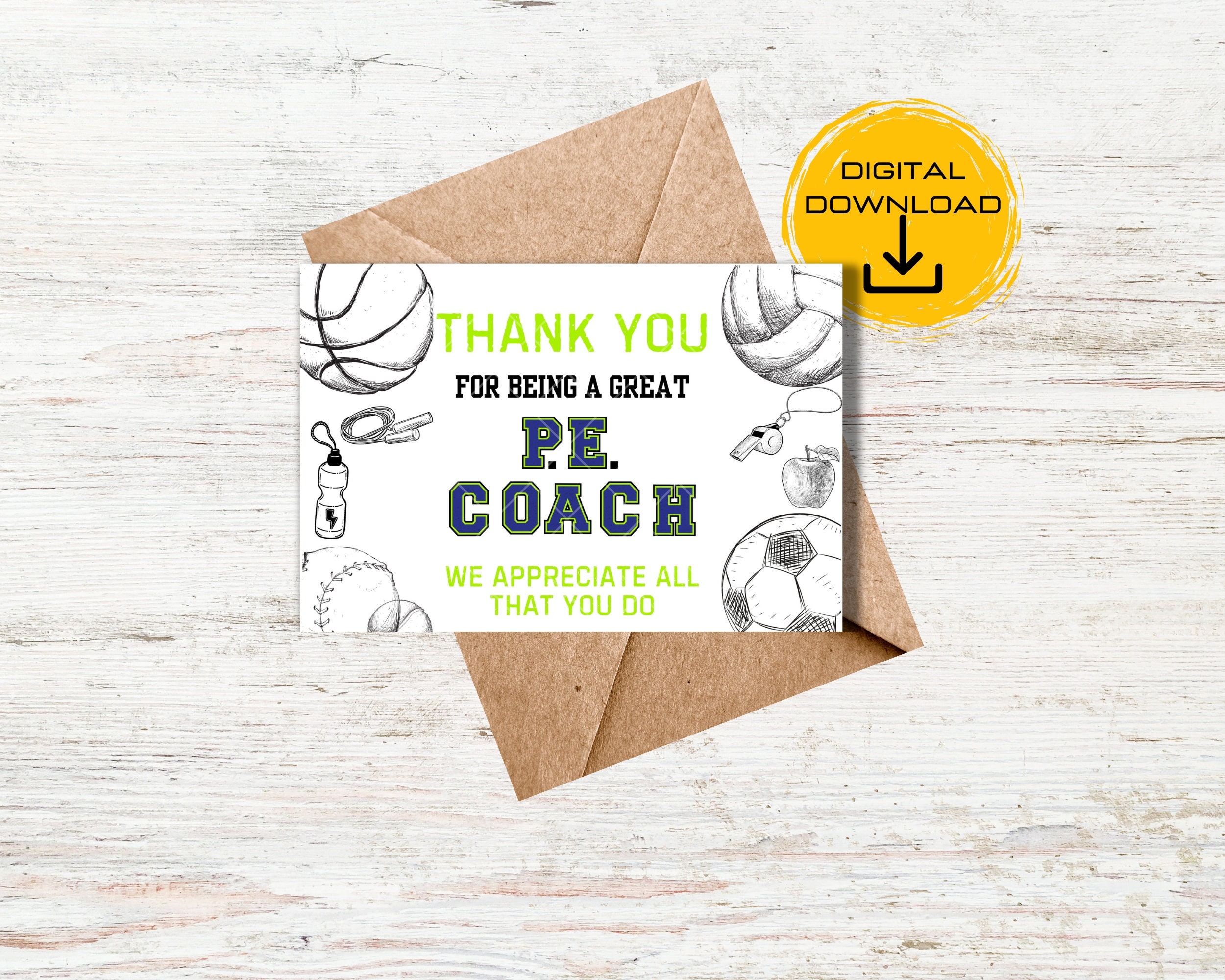 Thank You PE Coach, Teacher Appreciation, Specials Card, PE Teacher ...