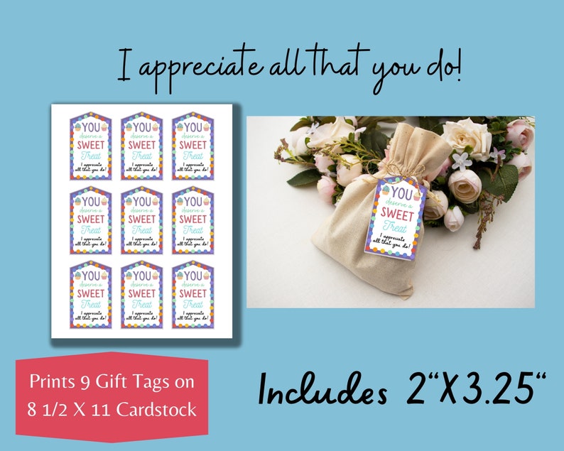 Teacher Appreciation Tags, Printable Favor Gift Tag,office Assistant ...