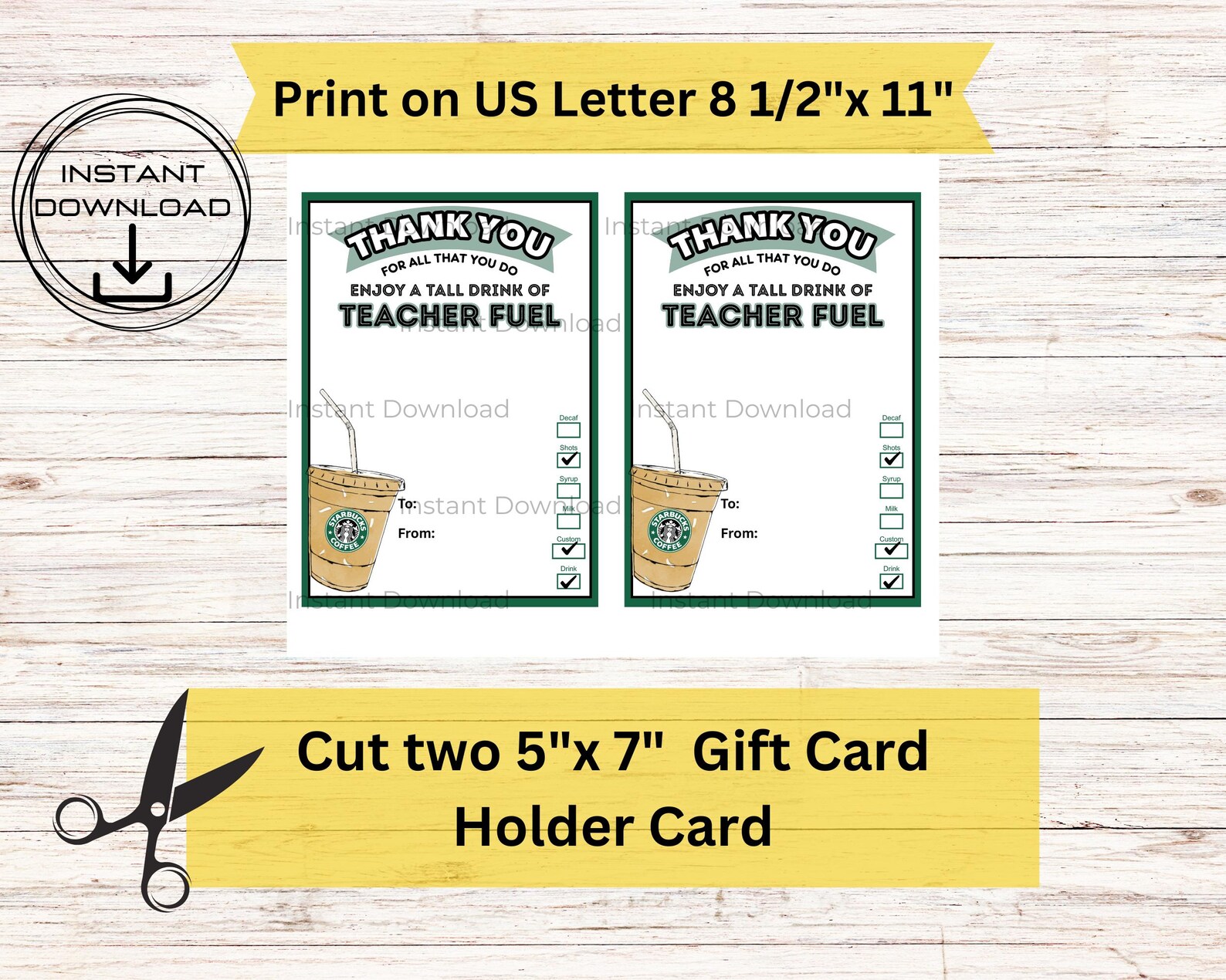 Teacher Starbucks Gift Card Holder (digital Download) Printable ...
