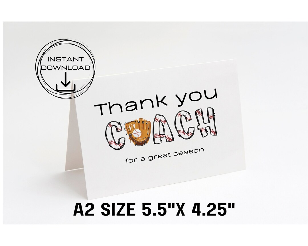 Baseball Coach Thank You Card, Instant Download Thank You Coach, Coach ...