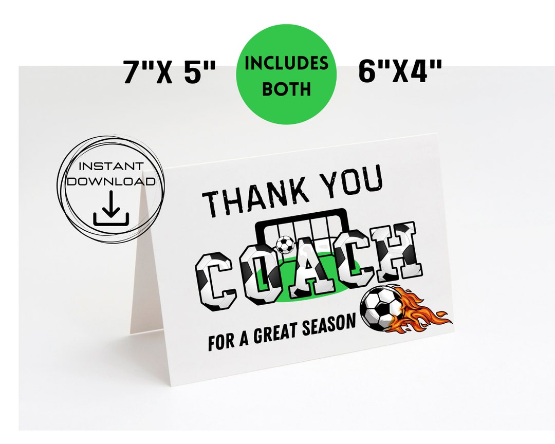 Soccer Thank You Card, Soccer Coach Card, Thank You Coach for a Great ...