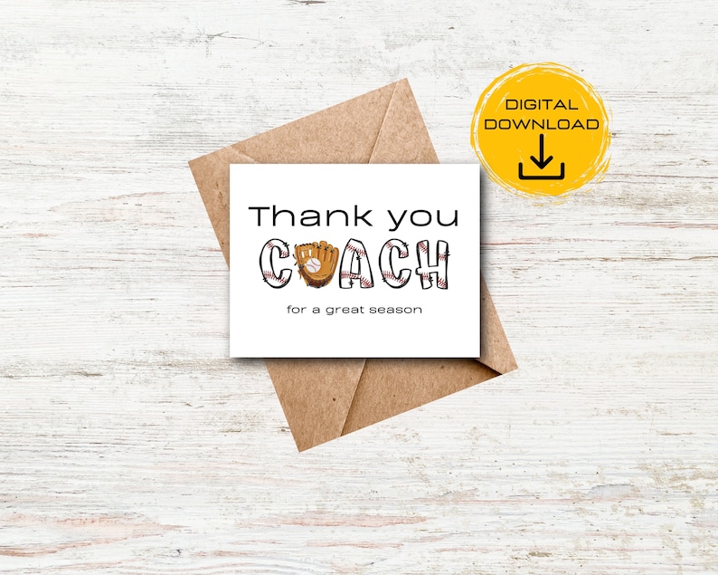 Baseball Coach Thank You Card, Instant Download Thank You Coach, Coach ...