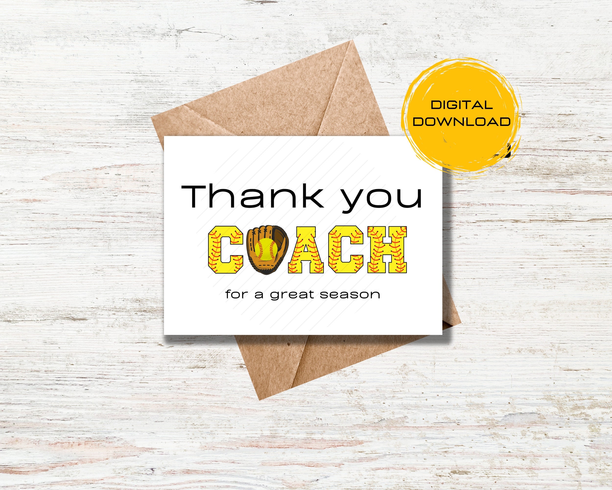 Softball Thank You Card, Coach Card, Thank You Coach, Thank You Coach ...