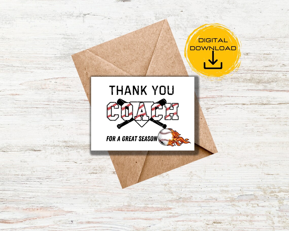 Baseball Thank You Card, Baseball Coach, Thank You Card, Coach Card ...