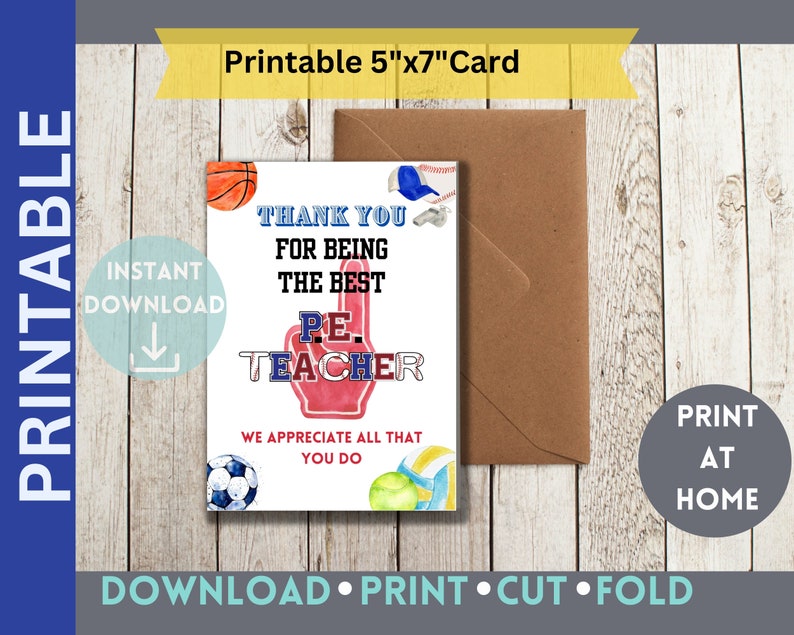 PE Teacher Card, PE Coach Card, Physical Education, Gym Teacher Card ...