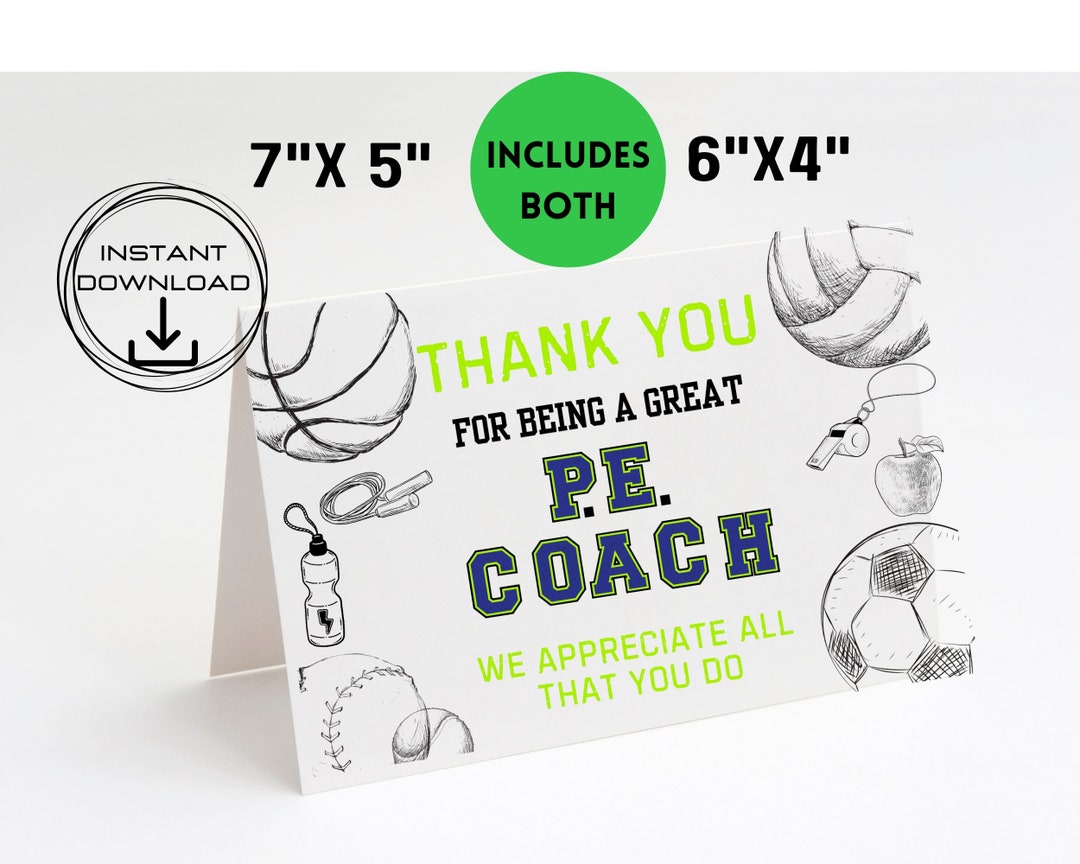 Thank You PE Coach, Teacher Appreciation, Specials Card, PE Teacher ...