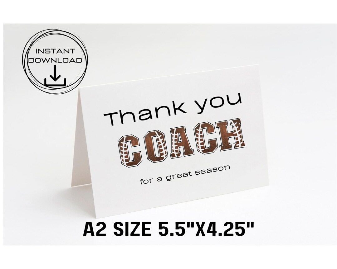 Football Coach Thank You Card, Instant Download Thank You Coach, Coach ...