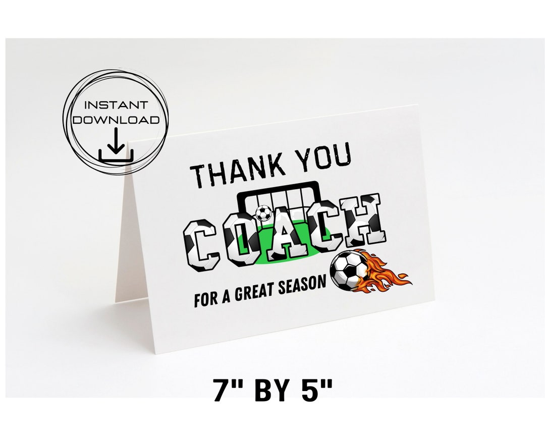 Soccer Thank You Card, Soccer Coach Card, Thank You Coach for a Great ...